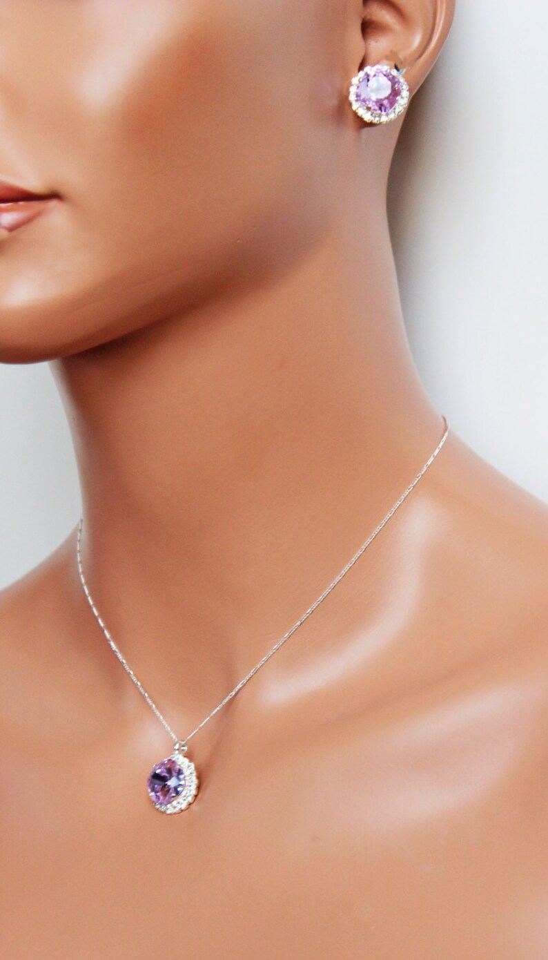 Violet Crystal Drop Wedding Jewelry Set, Violet Earrings and Pendant ...