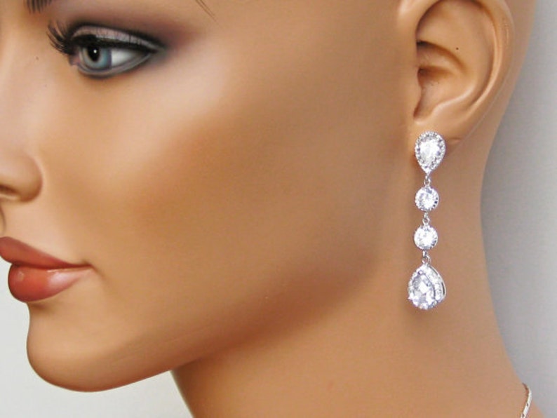 Crystal Drop Wedding Earrings, Cubic Zirconia Bridal Earrings, Bridal Jewelry, Bridesmaid ...
