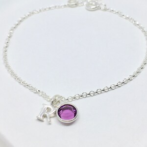 Sterling Silver Birthstone & Initial Bracelet, Initial Bracelet ...