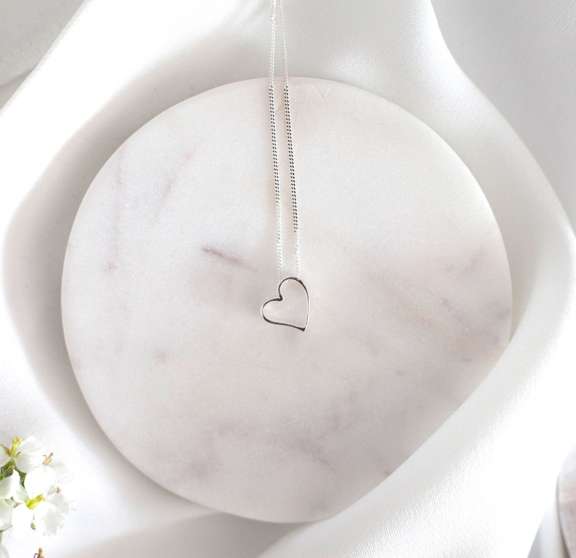 Sterling Silver Heart Necklace Solid Silver Heart Necklace | Etsy