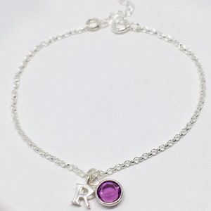Sterling Silver Birthstone & Initial Bracelet, Initial Bracelet ...