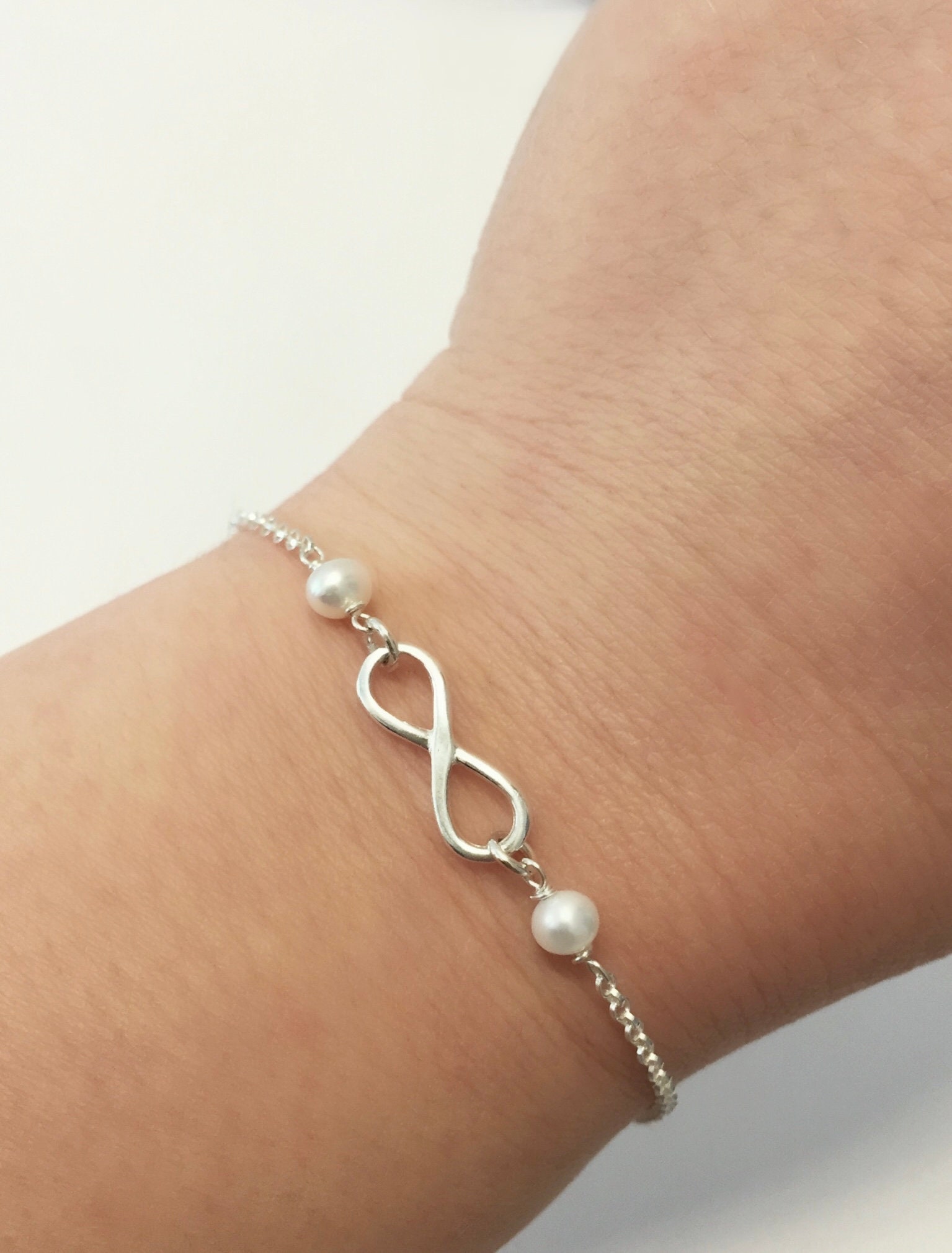 Sterling Silver Infinity Bracelet: Freshwater Pearl, Bridesmaid Jewelry ...