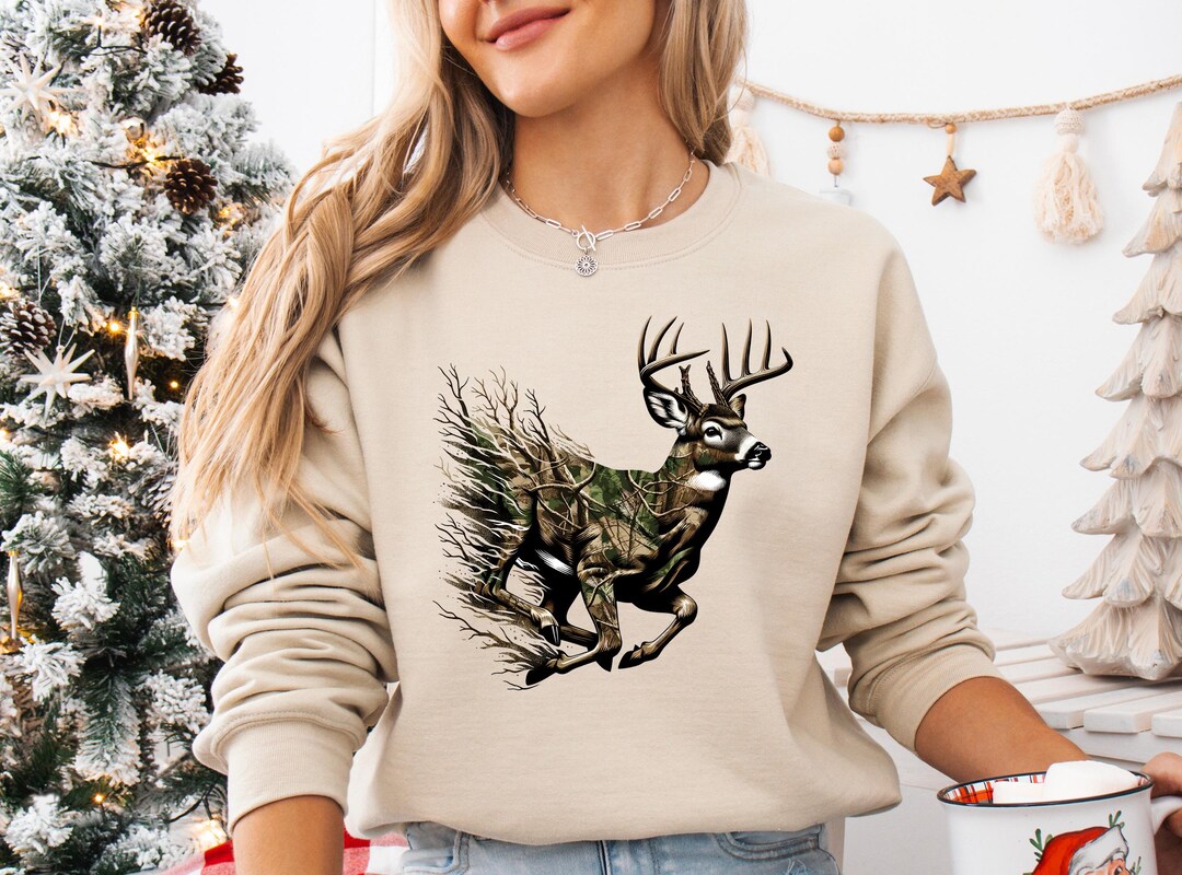 Camo Deer Hunting Sweatshirt: Running Buck Forest Hoodie - Etsy