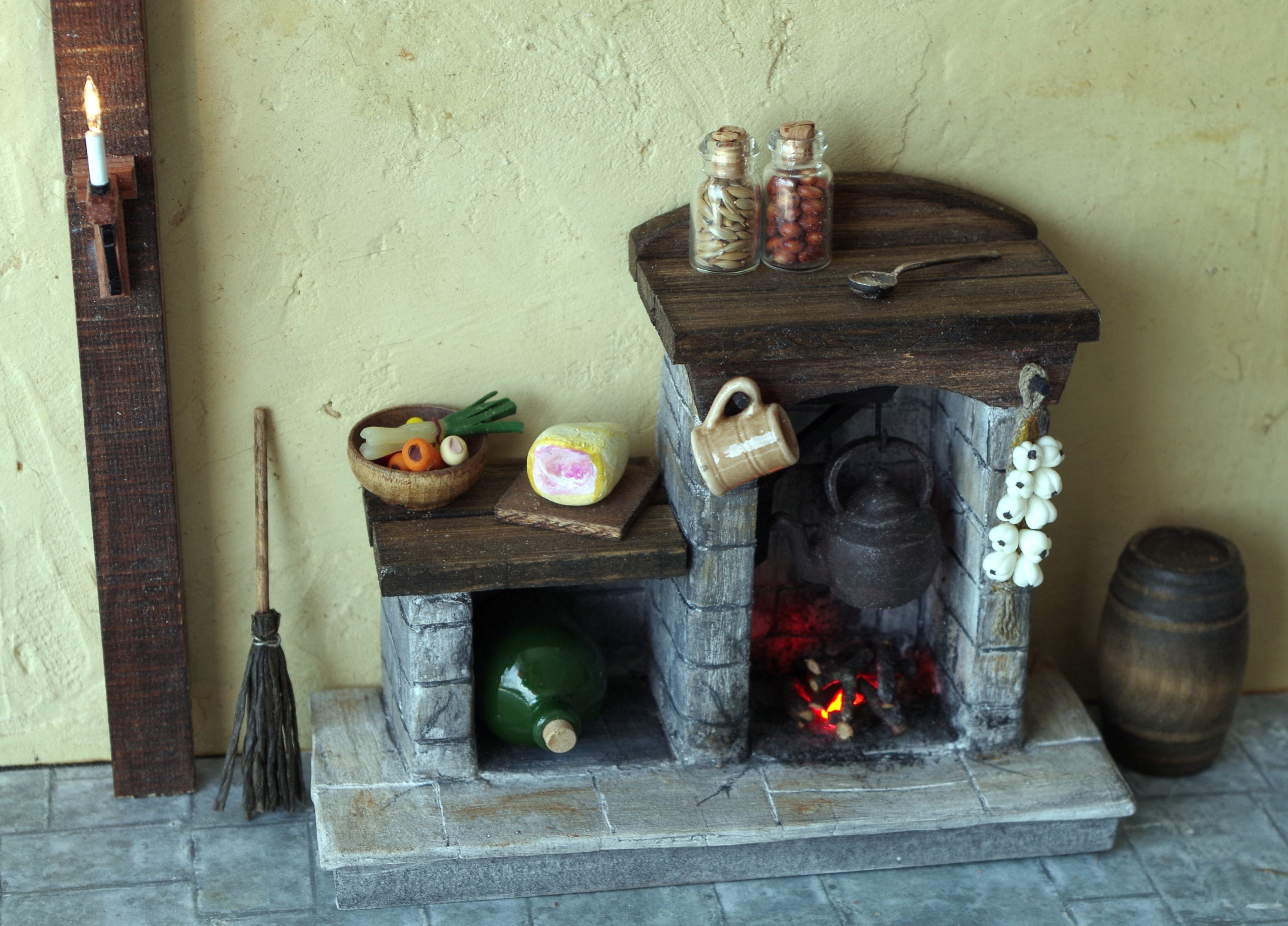 Halloween Witch Dollhouse Kitchen Fireplace Stone Cottage - Etsy UK