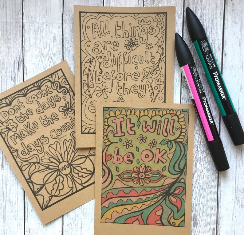 Positive Postcard Set, Colour in Postcards, Motivational Postcards ...