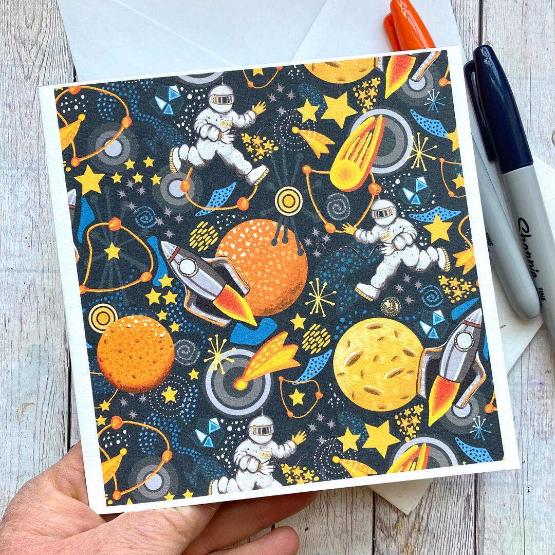 Rocket Birthday Card, Space Pattern Greetings Card, Astronaut Card ...