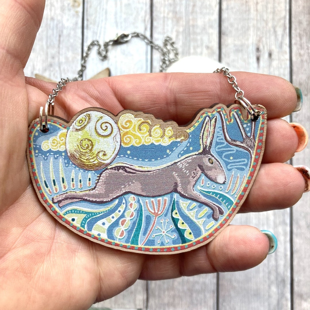 Mystical Hare Necklace, Running Hare, Wood Pendant, Hare Lover ...