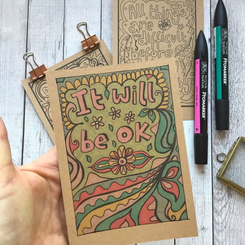 Positive Postcard Set, Colour in Postcards, Motivational Postcards ...