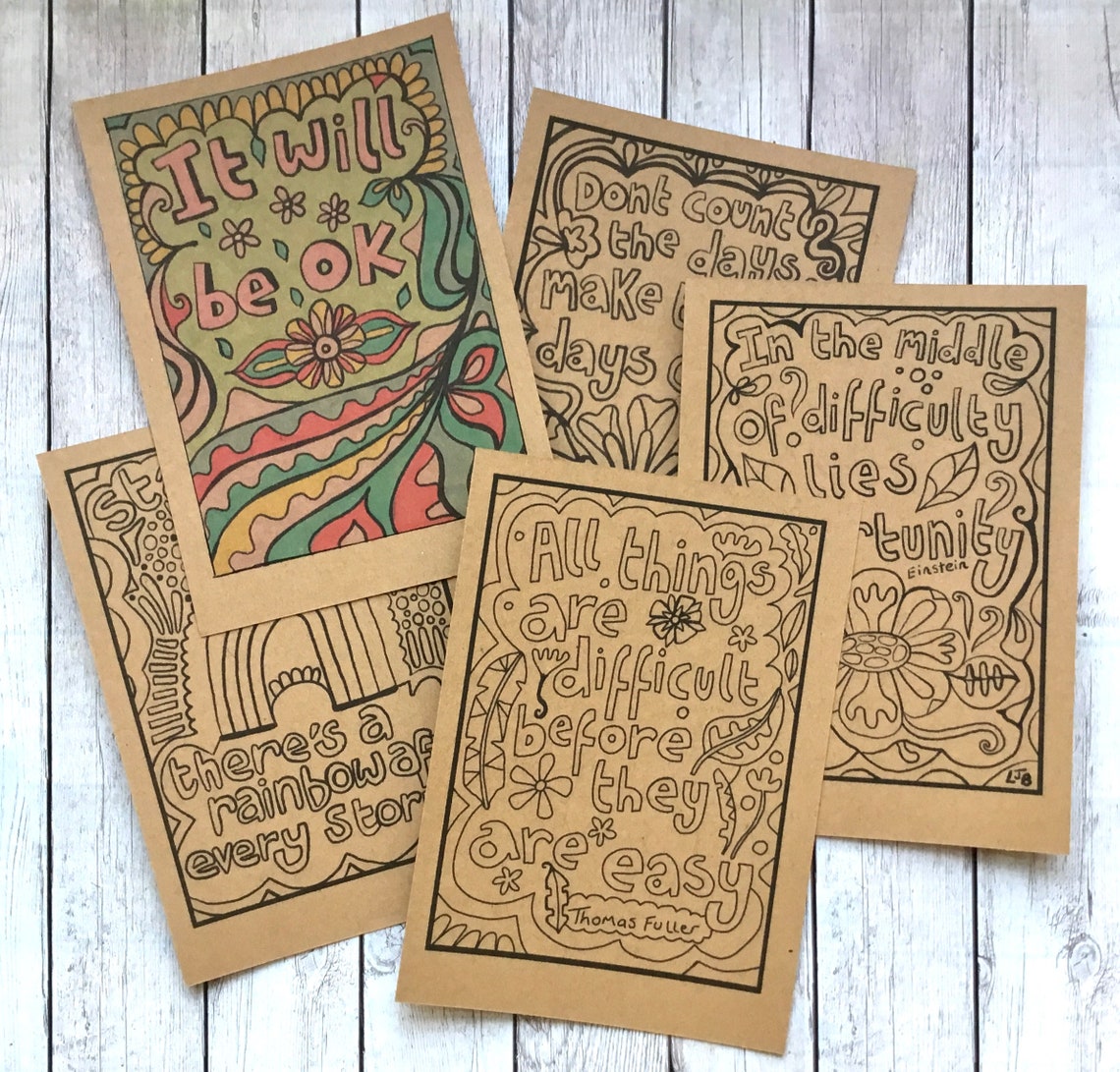 Positive Postcard Set, Colour in Postcards, Motivational Postcards ...