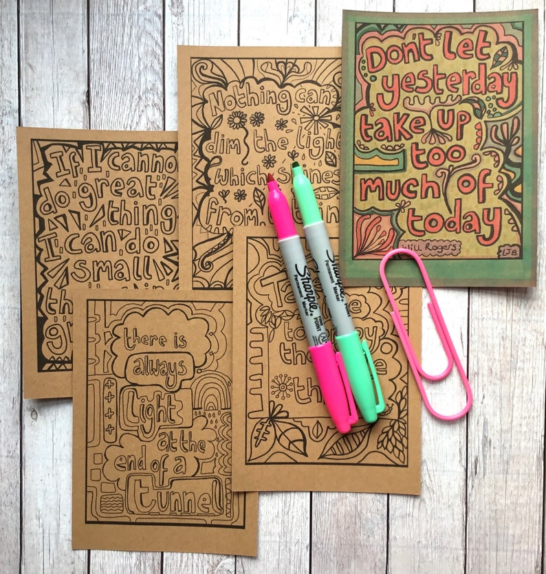 Positive Postcard Set, Colour in Postcards, Motivational Postcards ...