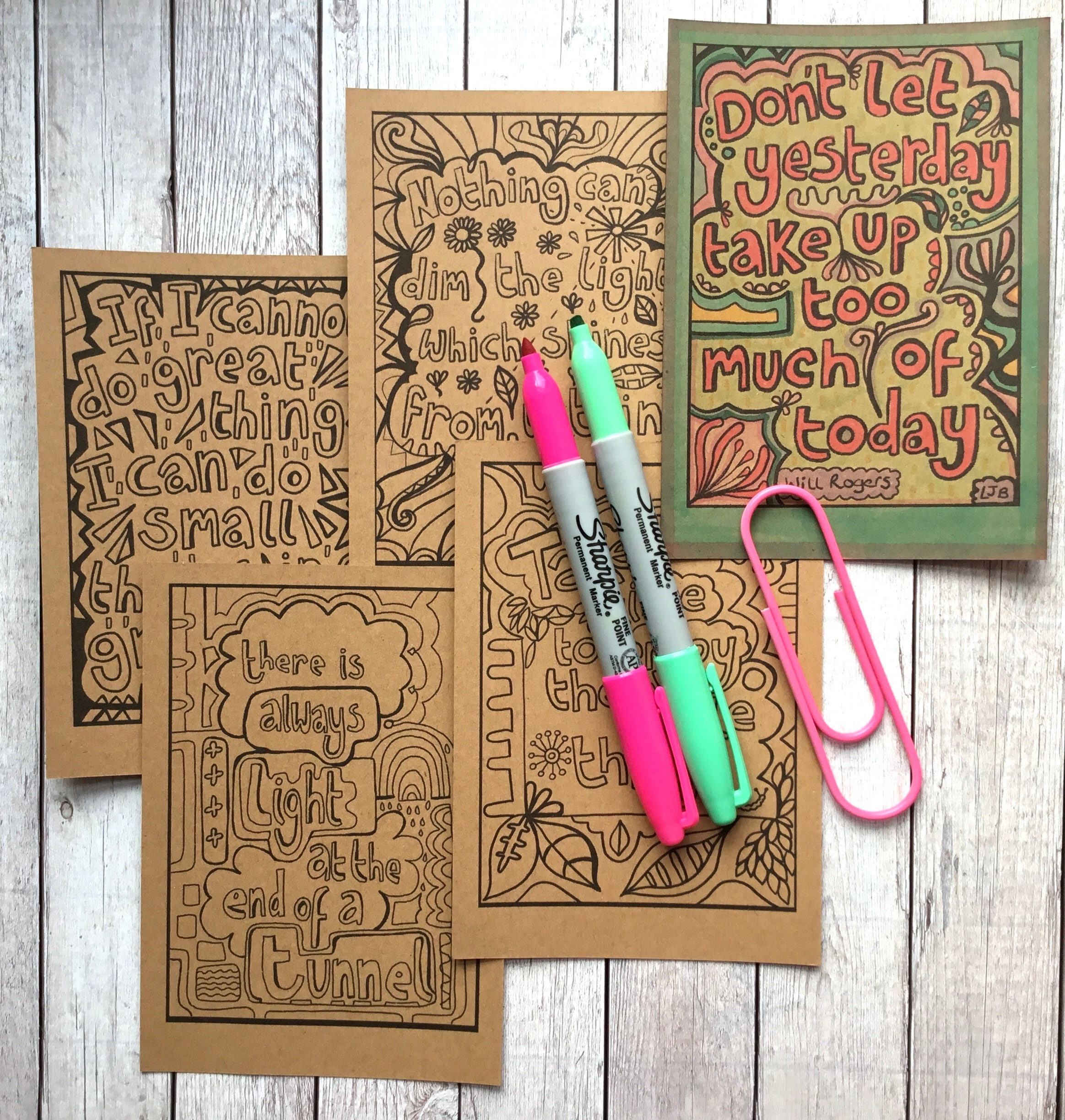 Positive Postcard Set, Colour in Postcards, Motivational Postcards ...