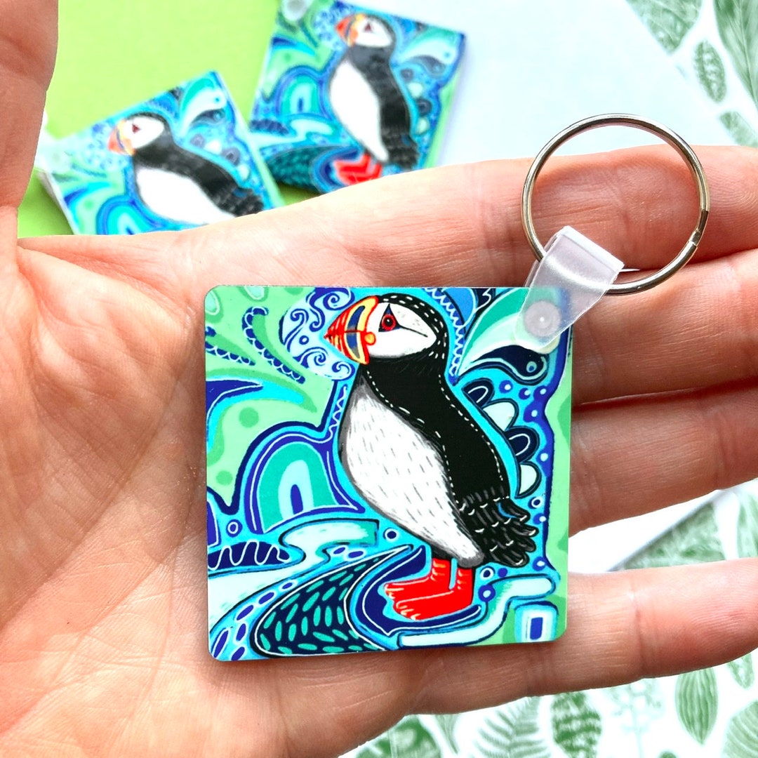 Puffin Keyring, Square Sea Bird Illustration, Bird Lover Gift - Etsy