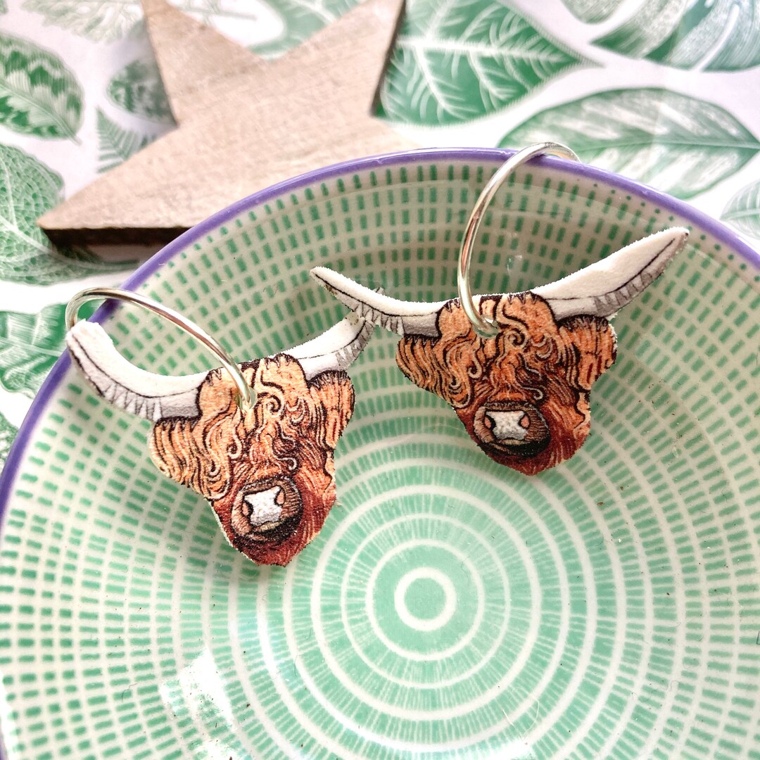 Highland Cow Hoop Earrings, Animal Jewelry - Etsy