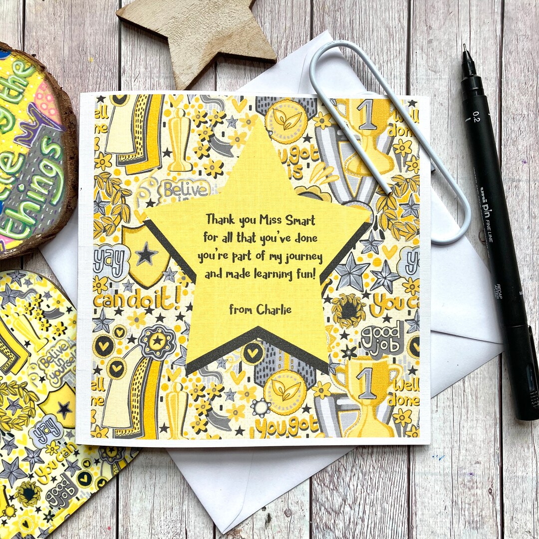 Teacher Card, Thank You Teacher, Personalised Card, Star Teacher ...
