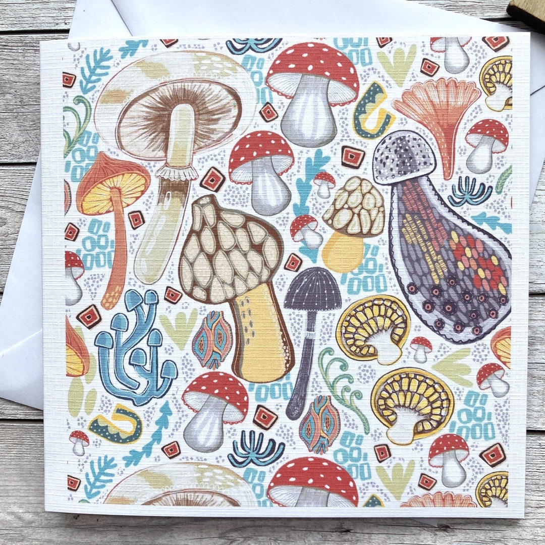 Toadstool Card, Toadstool Pattern, Blank Inside, Mushroom Birthday Card ...