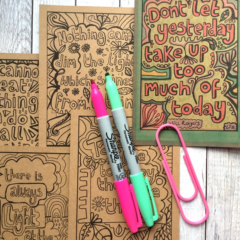 Positive Postcard Set, Colour in Postcards, Motivational Postcards ...