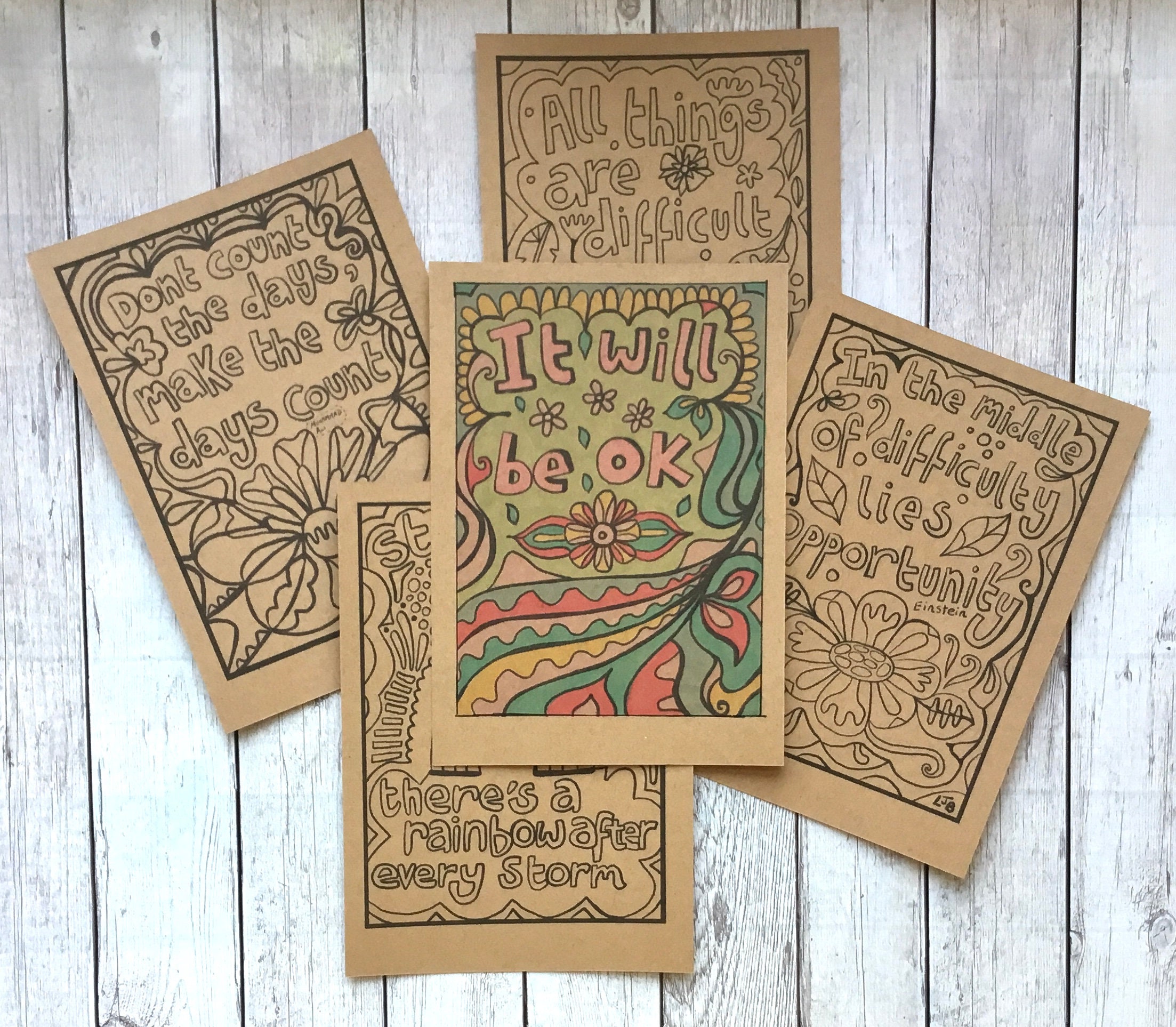 Positive Postcard Set, Colour in Postcards, Motivational Postcards ...