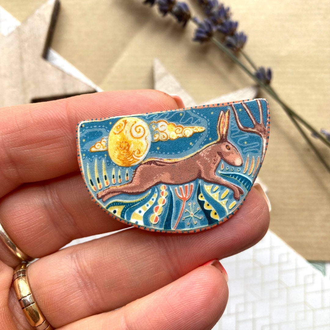 Épingle de lièvre mystique, insigne de lièvre des bois, bijoux ...