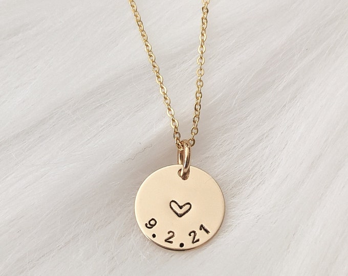 Personalized Date Disc Necklace, 14k Gold Filled, Sterling Silver ...