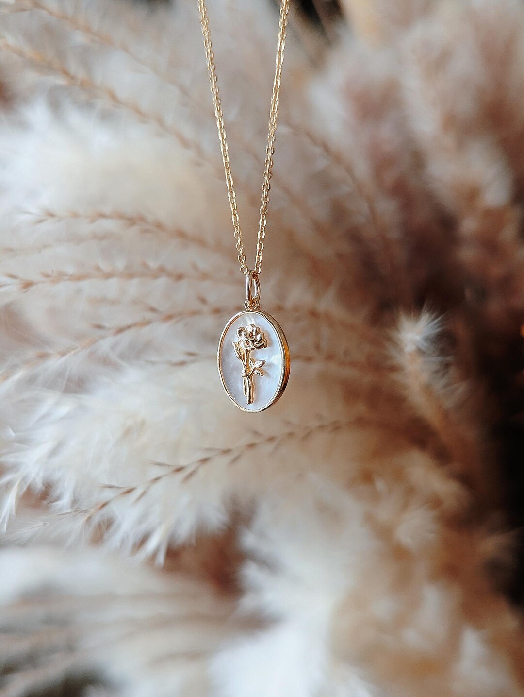 Dainty June Birth Flower Necklace, Rose Flower Jewelry, Mother of Pearl ...