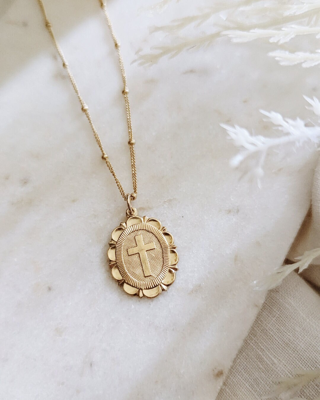 Gold Filled Large Cross Necklace, Cross Medallion, Religious Necklace ...
