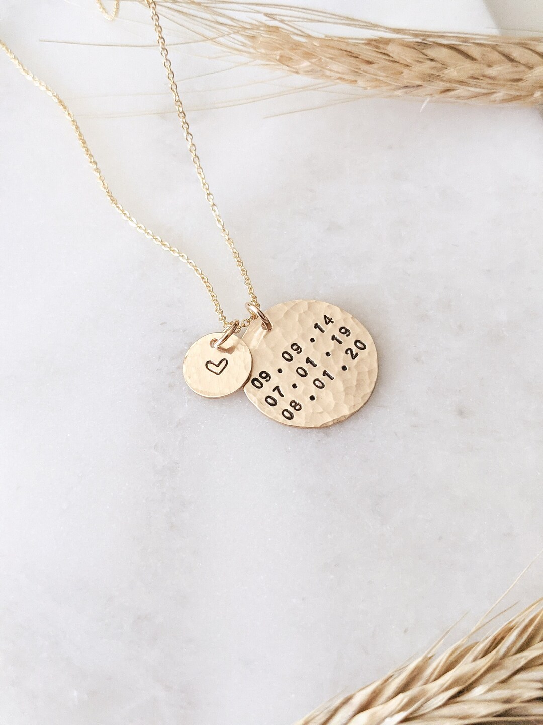 Custom Date Necklace, Hand Stamped Gift, 14k Gold Filled, Sterling ...