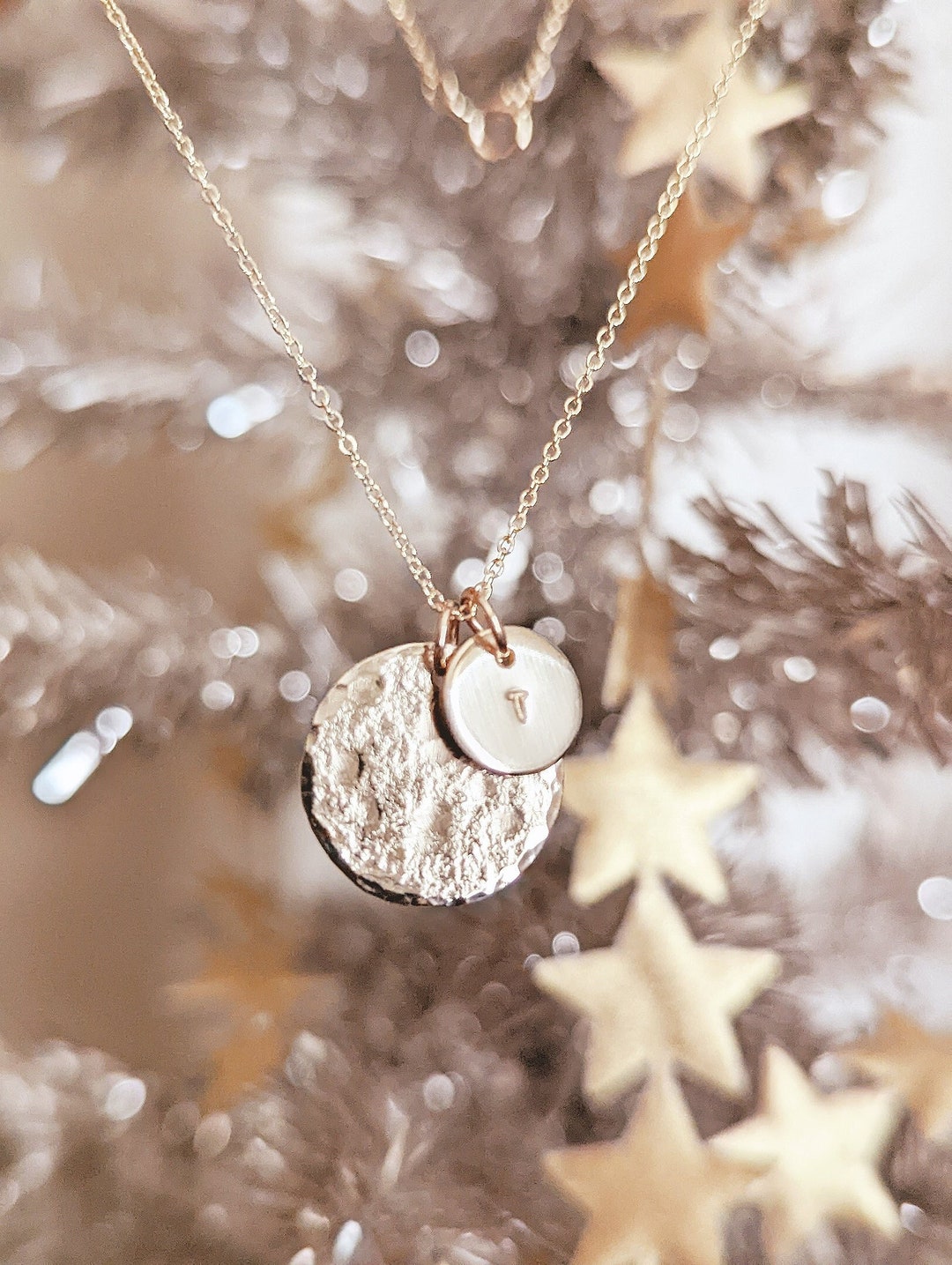 Full Moon Disc Necklace, 14k Gold Fill, Sterling Silver, Moon Pendant, Dainty Jewelry, Hammered ...