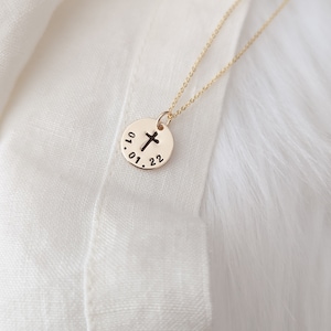 Dainty Cross Necklace in 14k Gold Filled or Sterling Silver, Custom ...
