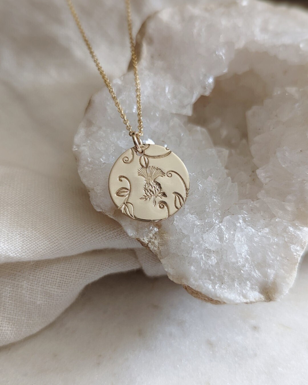 Thistle Necklace in 14k Gold Fill, Silver, Scotland Flower, Sassenach ...