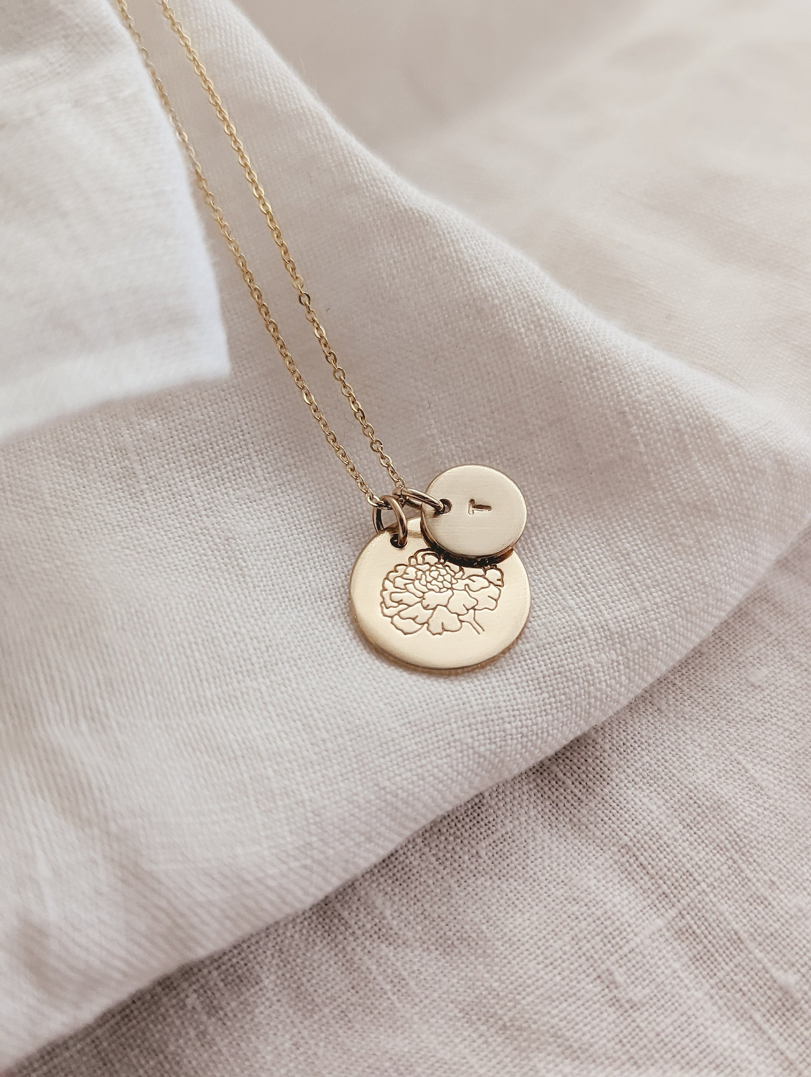 Personalized October Birth Month Flower Necklace, Marigold Flower ...