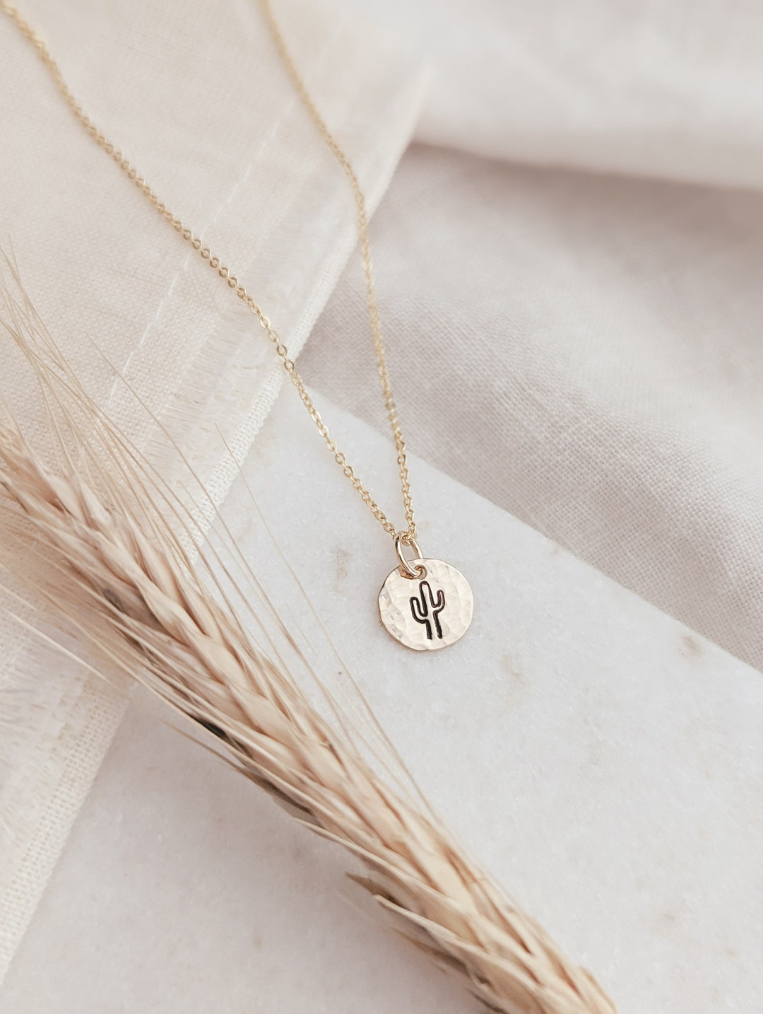 Cactus Disc Necklace in 14k Gold Filled or Sterling Silver, Dainty ...