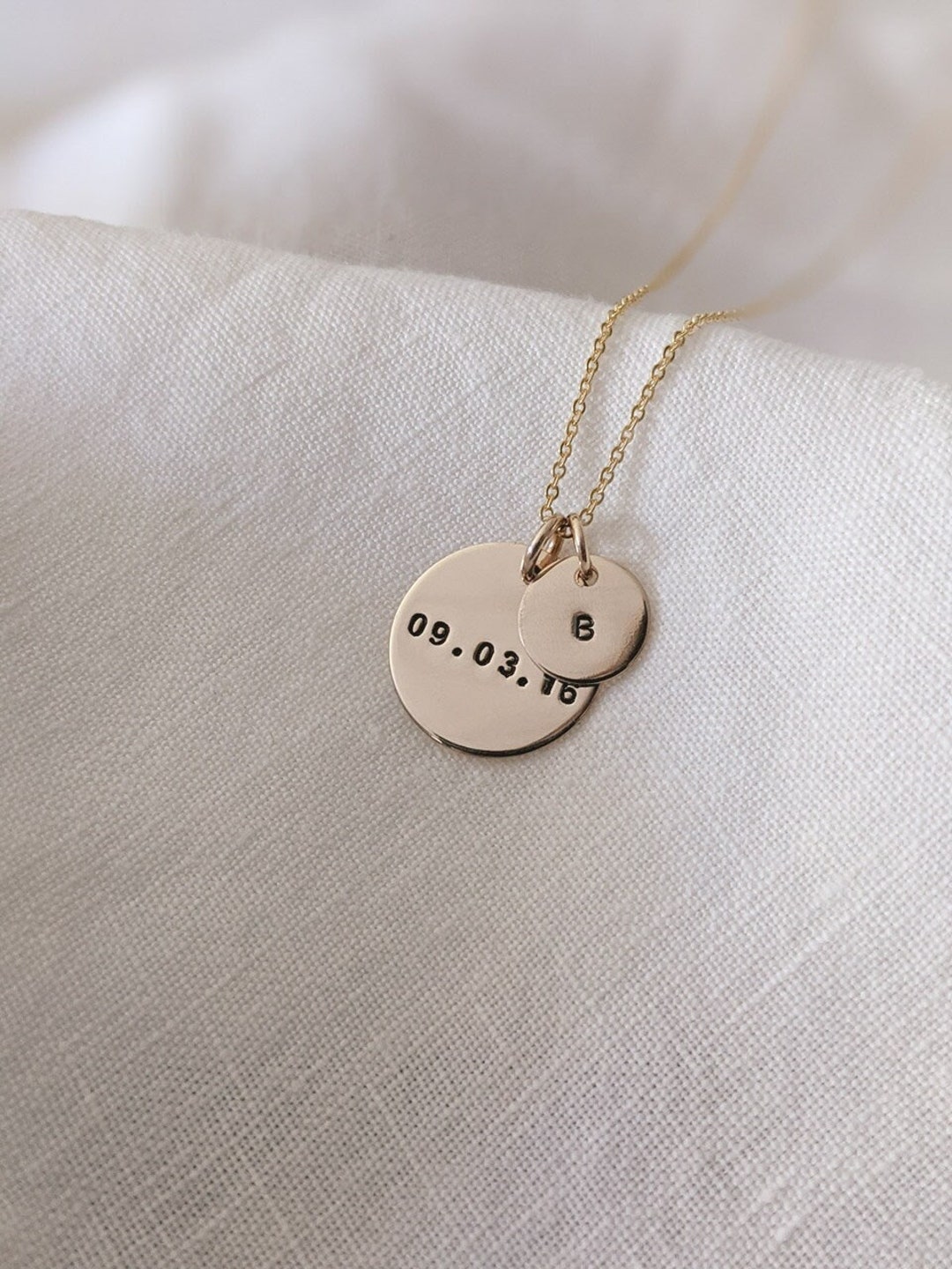 Date Initial Disc Necklace,14k Gold Filled, Sterling Silver, Wedding ...