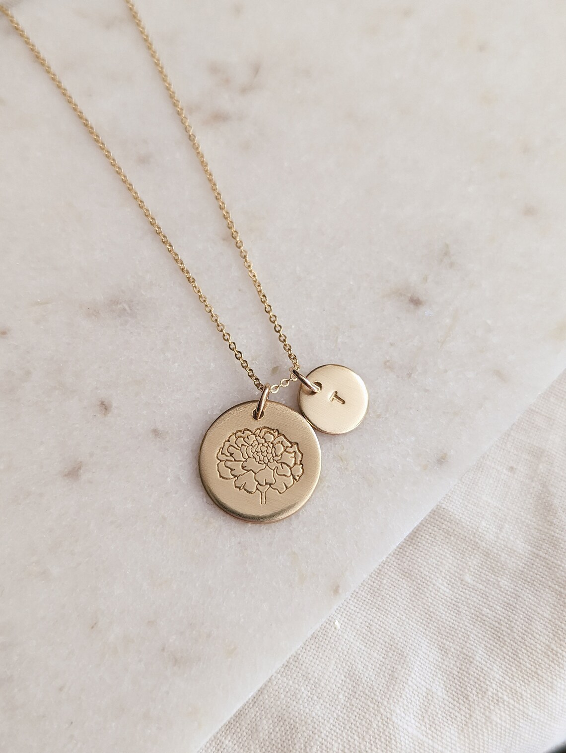 Personalized October Birth Month Flower Necklace, Marigold Flower ...
