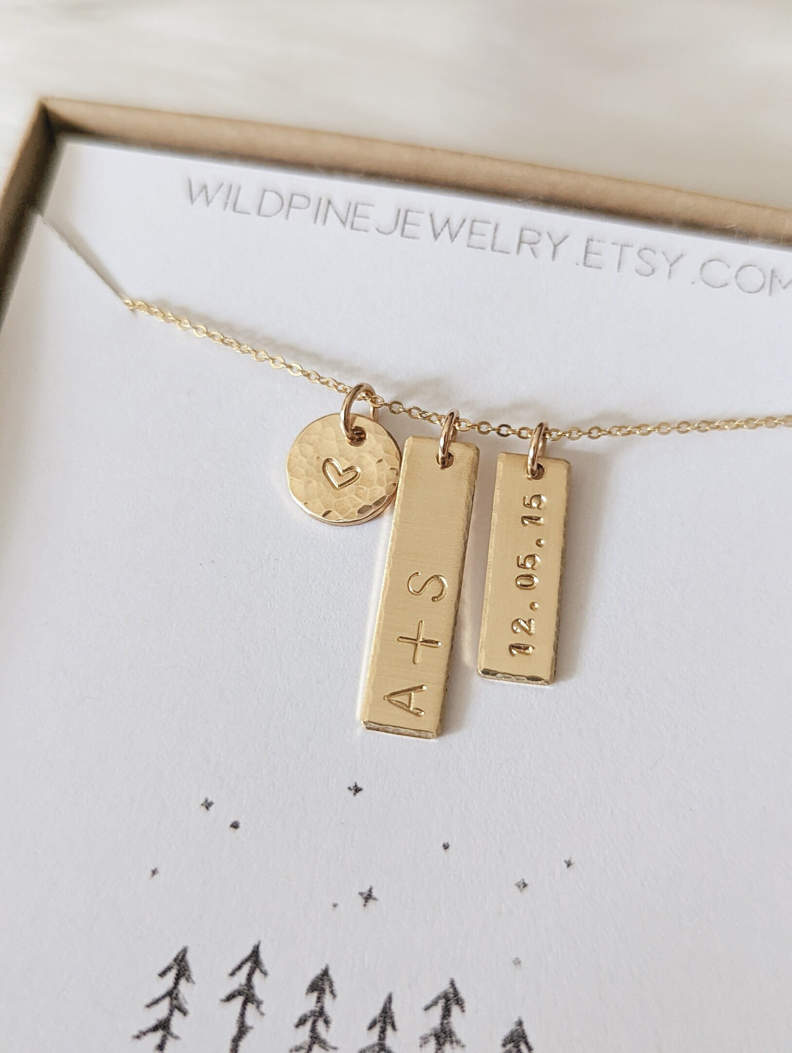 Custom Date Bar Necklace, Hand Stamped, 14k Gold Filled, Silver ...