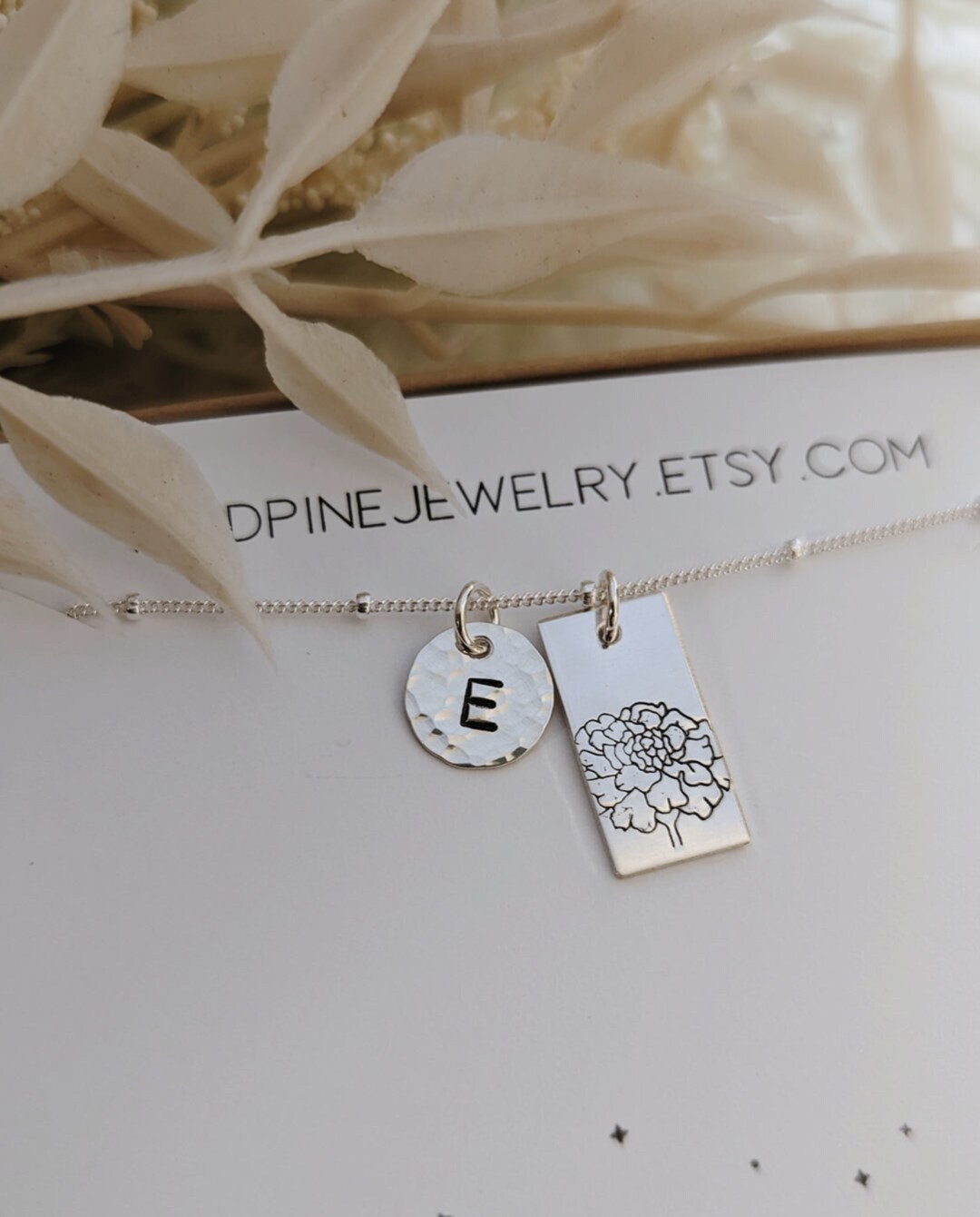 Custom Birth Flower Tag Necklace, Personalized Initial Jewelry, Gold ...