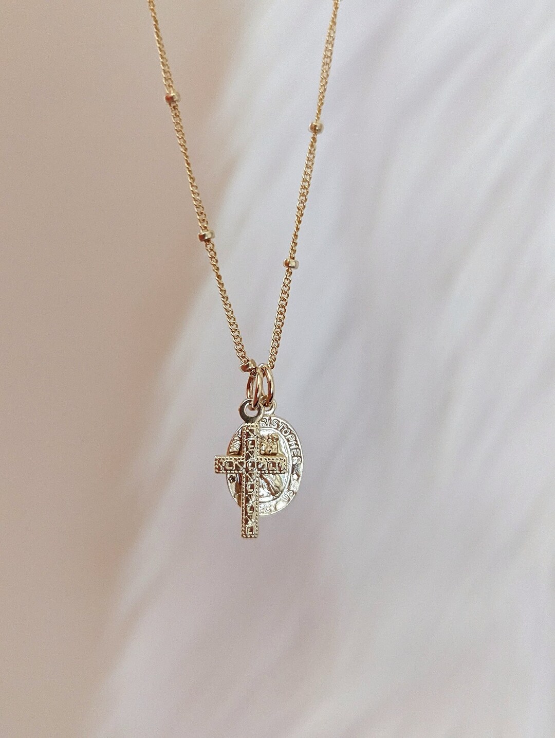 St Christopher Cross Necklace, Travelers Protection, 14k Gold Filled ...