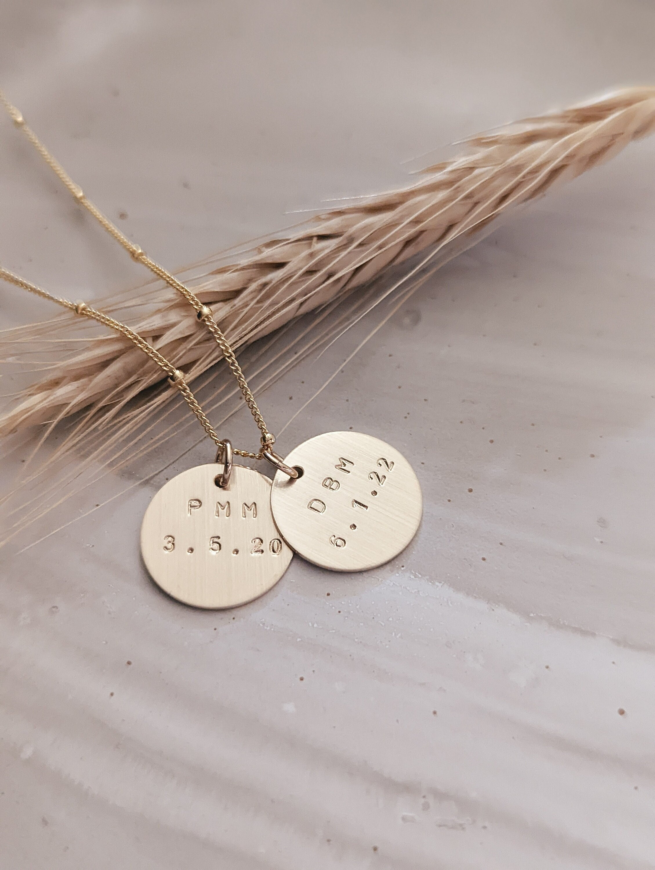 Dainty Two Disc Necklace, Custom Date, Personalized Initials, Gift for ...