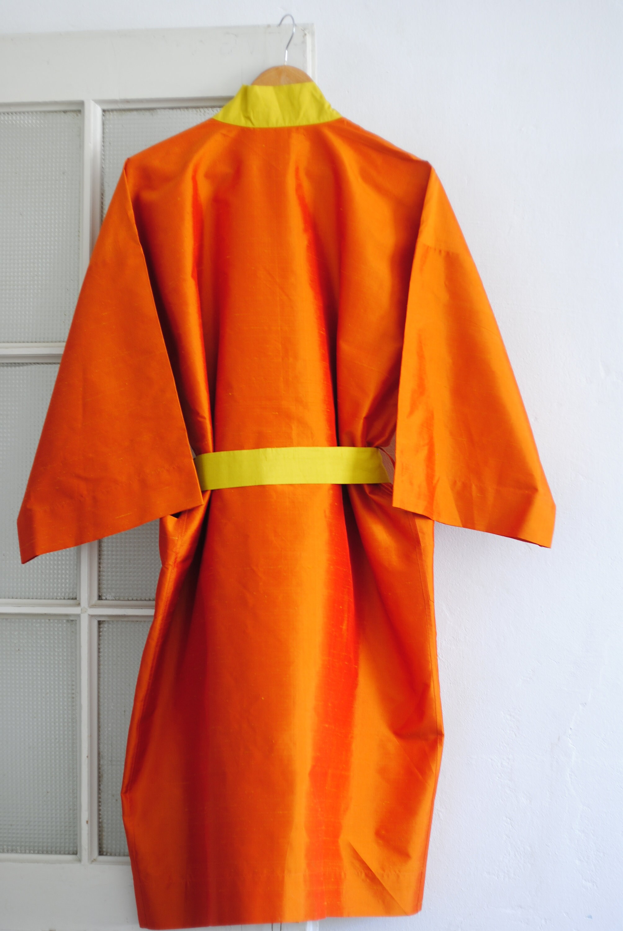 Vintage JIM THOMPSON Kimono Bright Orange/ Lemon Yellow 100% Thai Silk ...