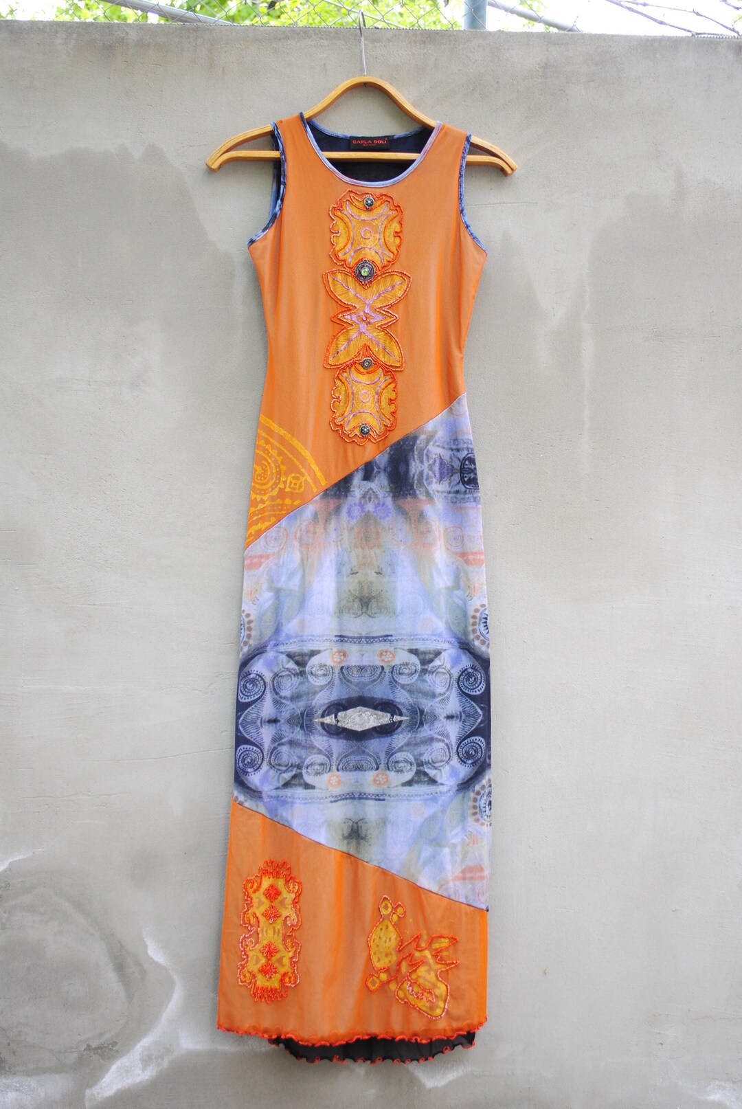 Vintage Mesh Tank Dress, Orange Blue Vintage Dress, Women Summer Dress ...