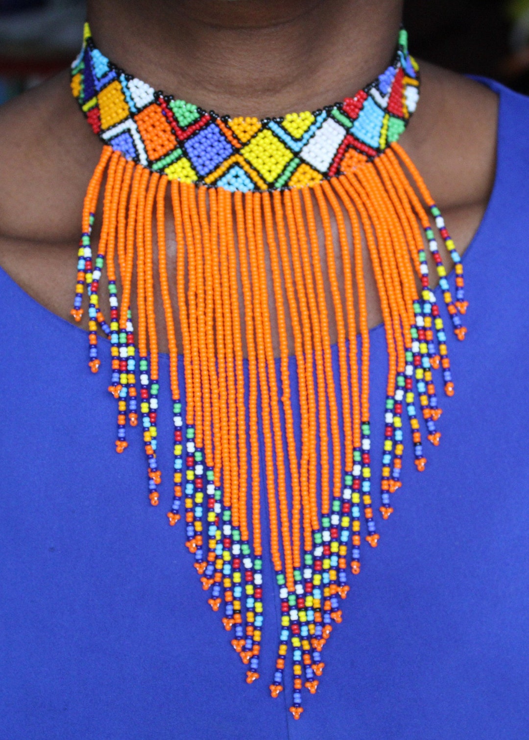 ORANGE South African Maasai Zulu Jewelry Beaded Necklaces/ Masai ...