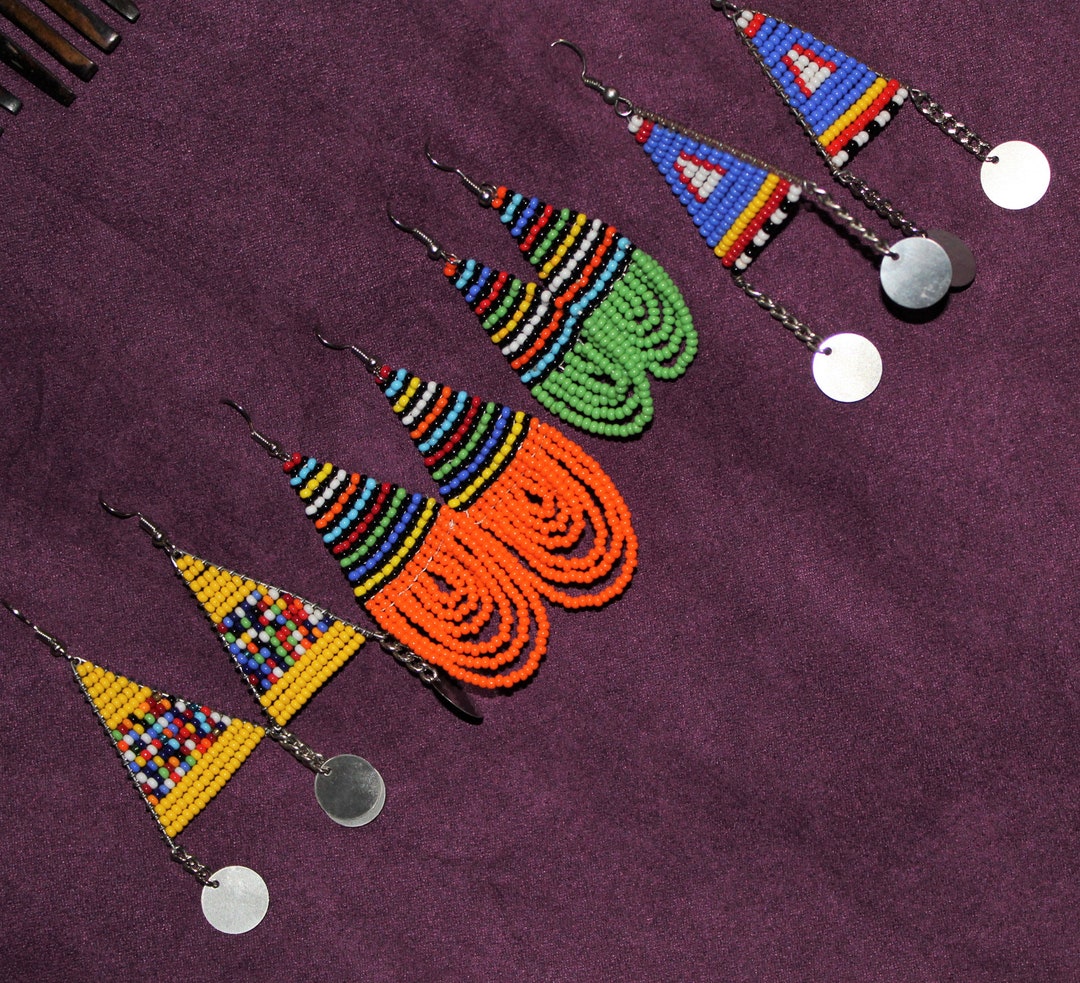 4 Pairs of Maasai Beaded Earrings / Masai Beaded Earrings / - Etsy