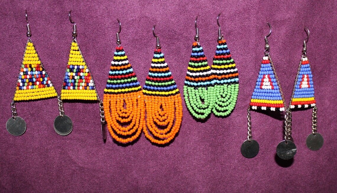4 Pairs of Maasai Beaded Earrings / Masai Beaded Earrings / - Etsy