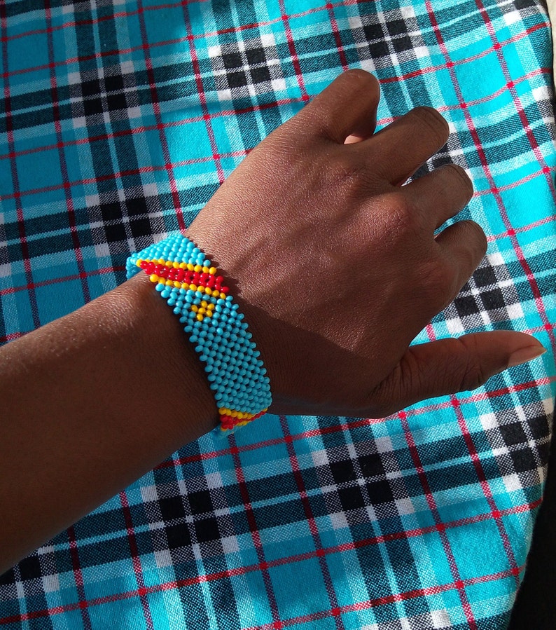 DRC Congo Flag Beaded Bracelet/flag Bracelet/ Beaded African - Etsy