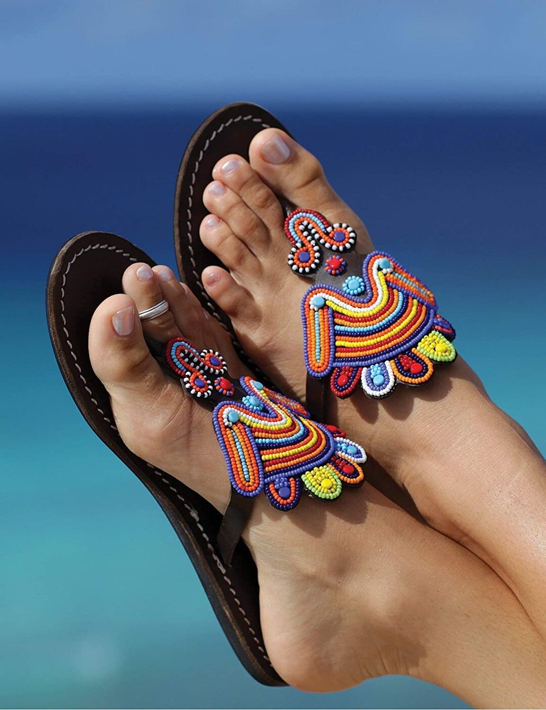 Beaded Maasai Ladies' Leather Sandals With Ankle Strap - Etsy
