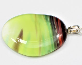 Funky Fused Glass Pendant Necklace, Yellow Red Blue and Clear, Dichroic ...