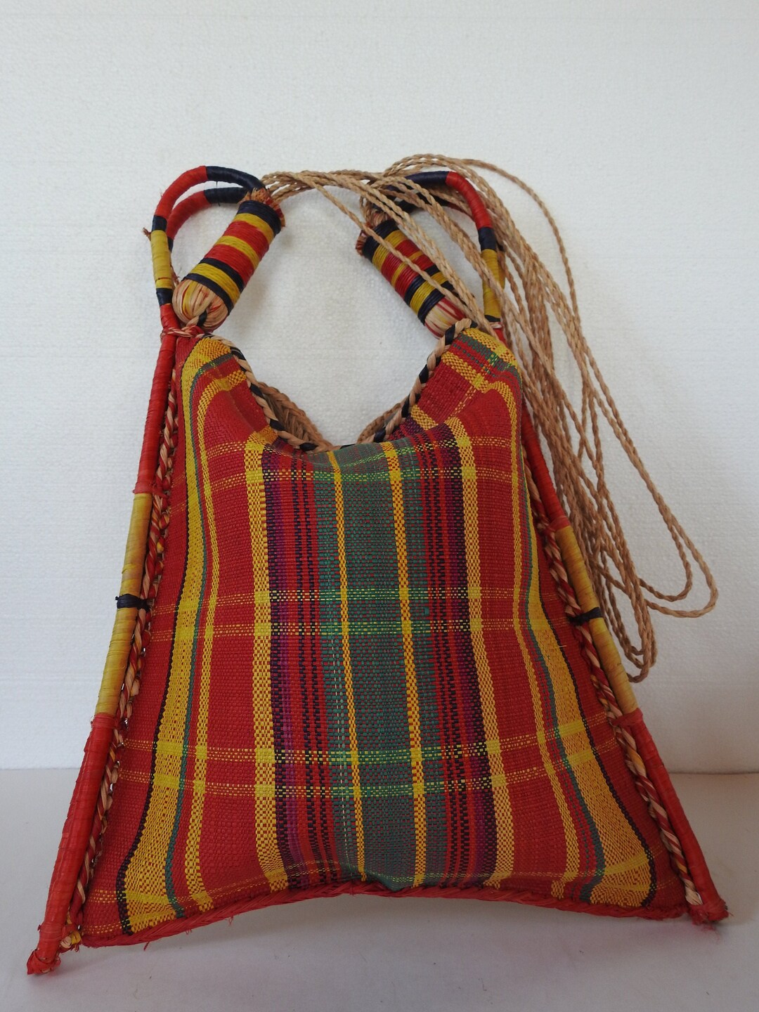 African Art in Rare Handwoven Straw Bag Room Decor or Statement ...