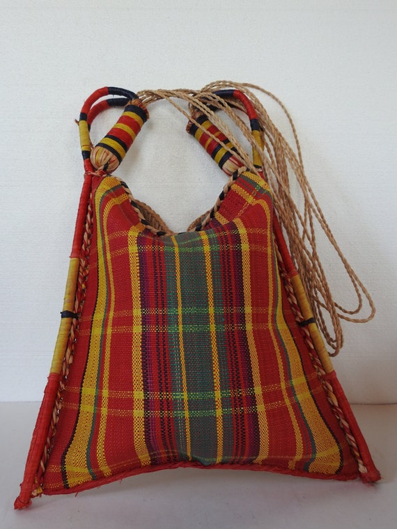African Art in Rare Handwoven Straw Bag Room Decor or… - Gem