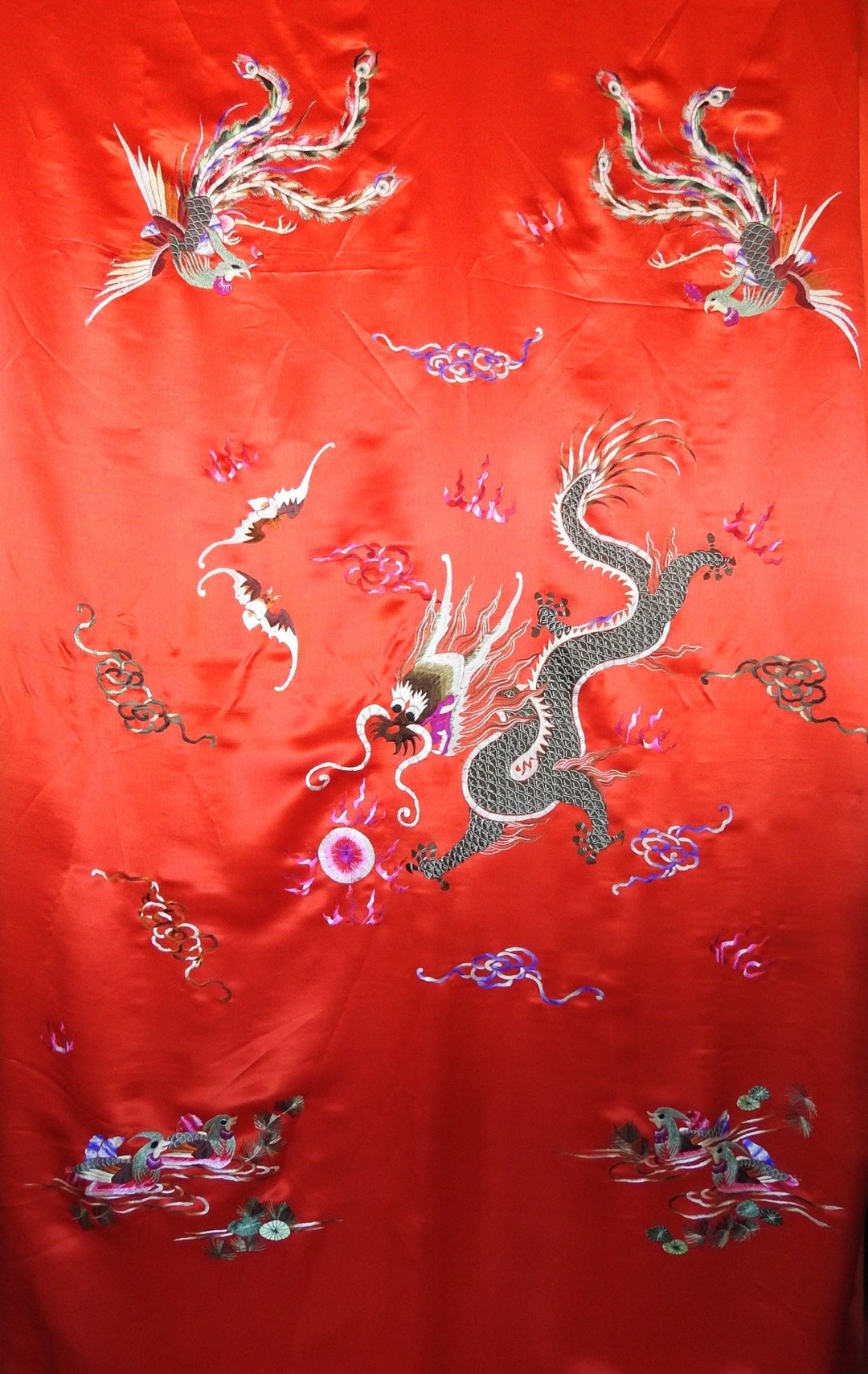 Beautiful Vintage Large Chinese Hand Embroidery Wall Hanging Sheet in ...