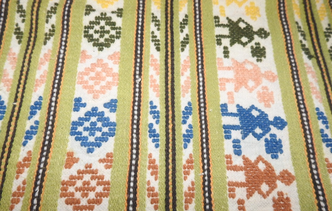 Vintage 60s Peru Table Runner Hand Loomed Pure Cotton Moss Green With ...