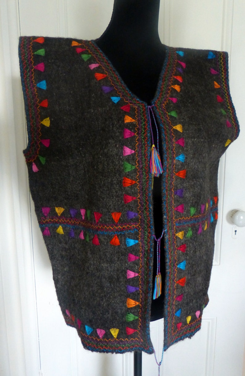 UNISEX Mayan Handwoven VEST Gray Wool Embroidered Vintage From - Etsy UK